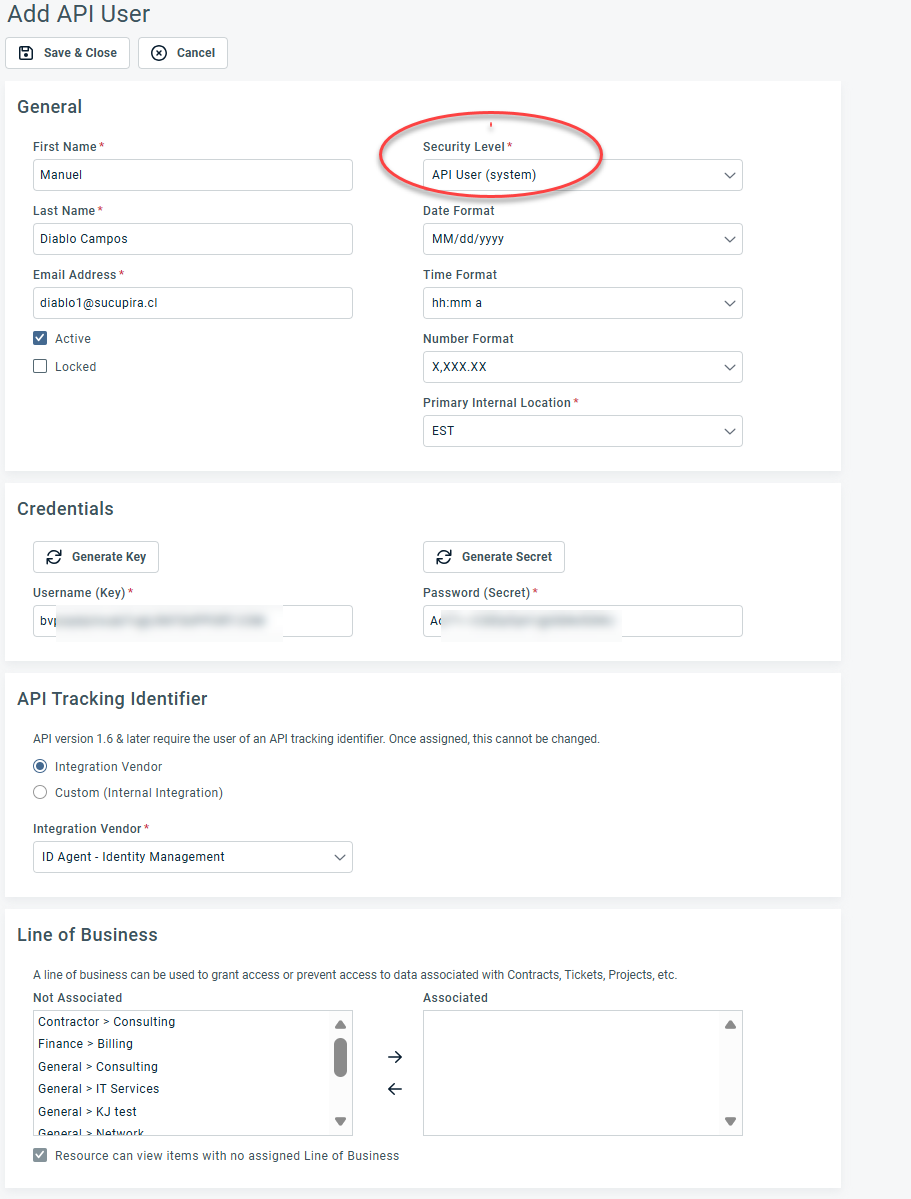 Creating an API User in Autotask