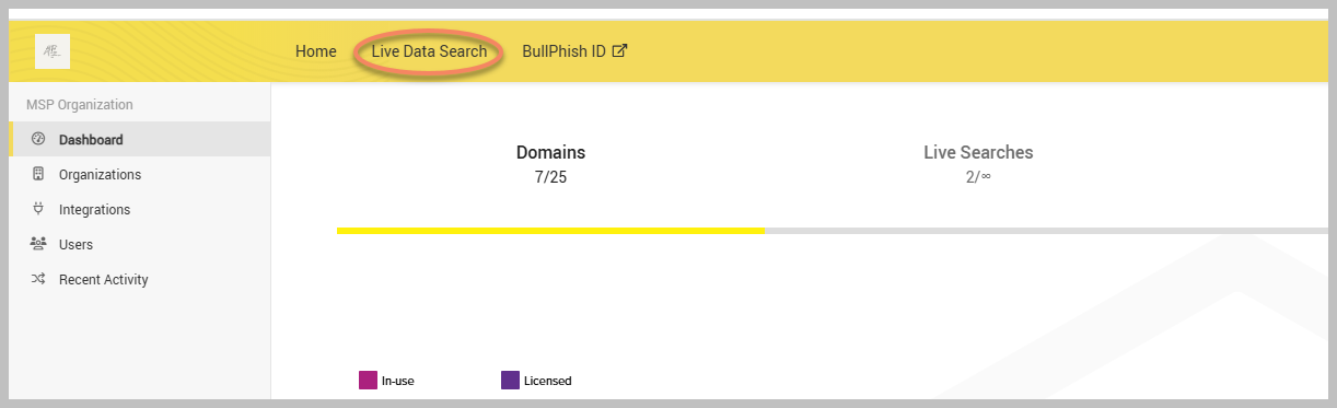 Using the Live Data Search tool