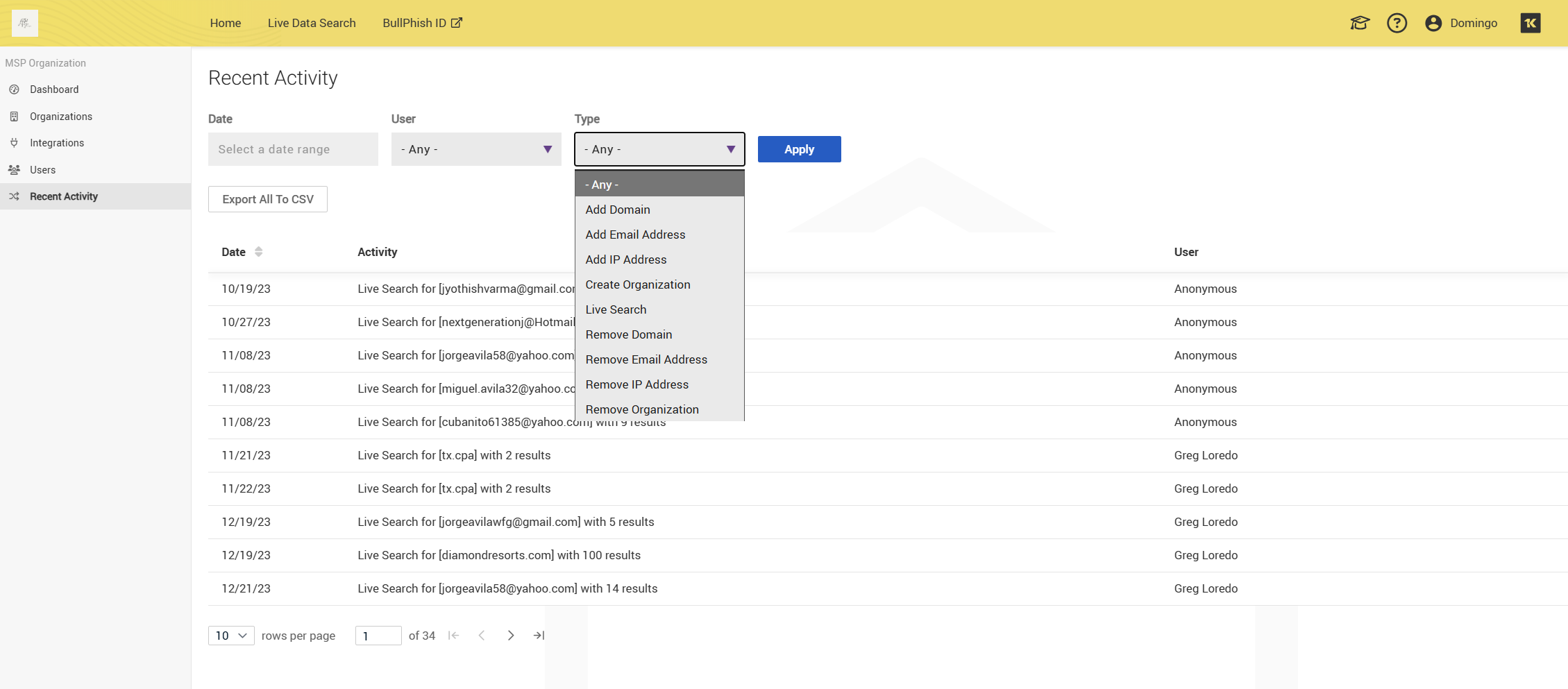 Exploring the Recent Activity page